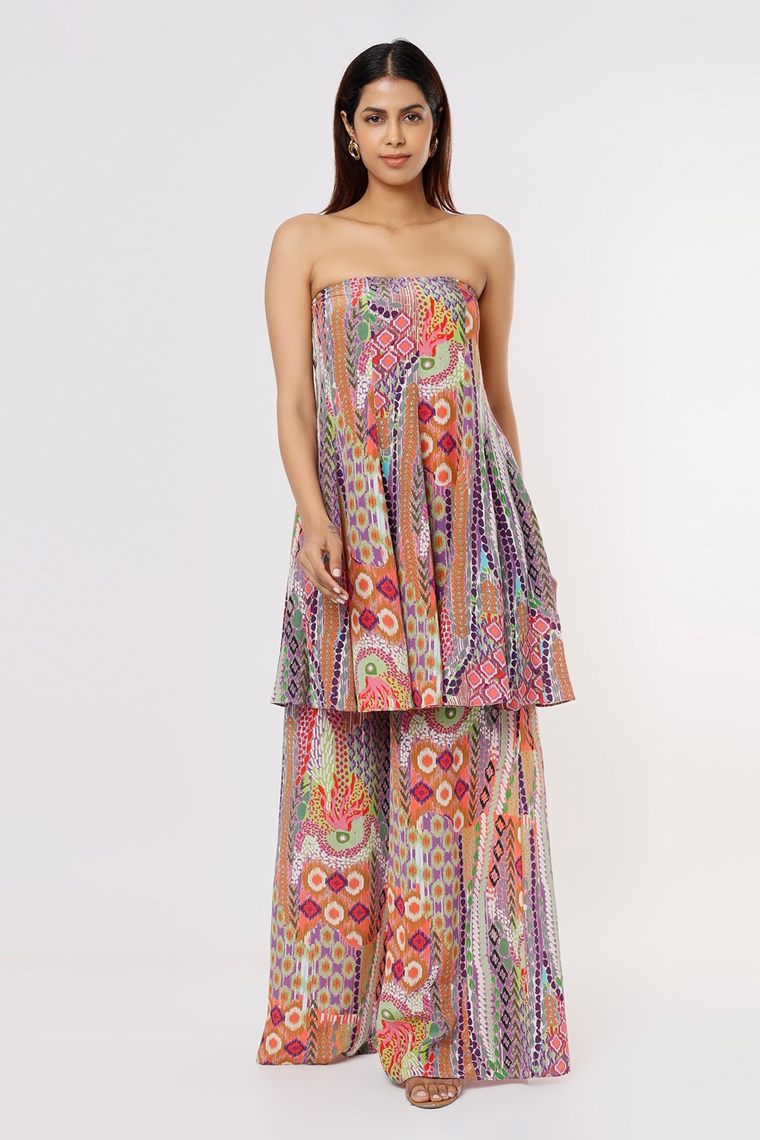 Buy Payal Singhal Multi Color Crepe African Print Tube Kalidar Kurta ...