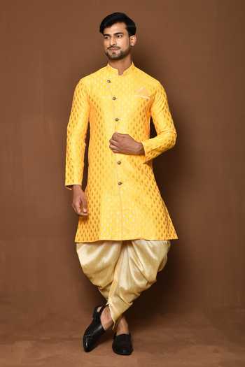 Buy Naintara Bajaj Yellow Embellished Buttoned Sherwani With Patiala ...