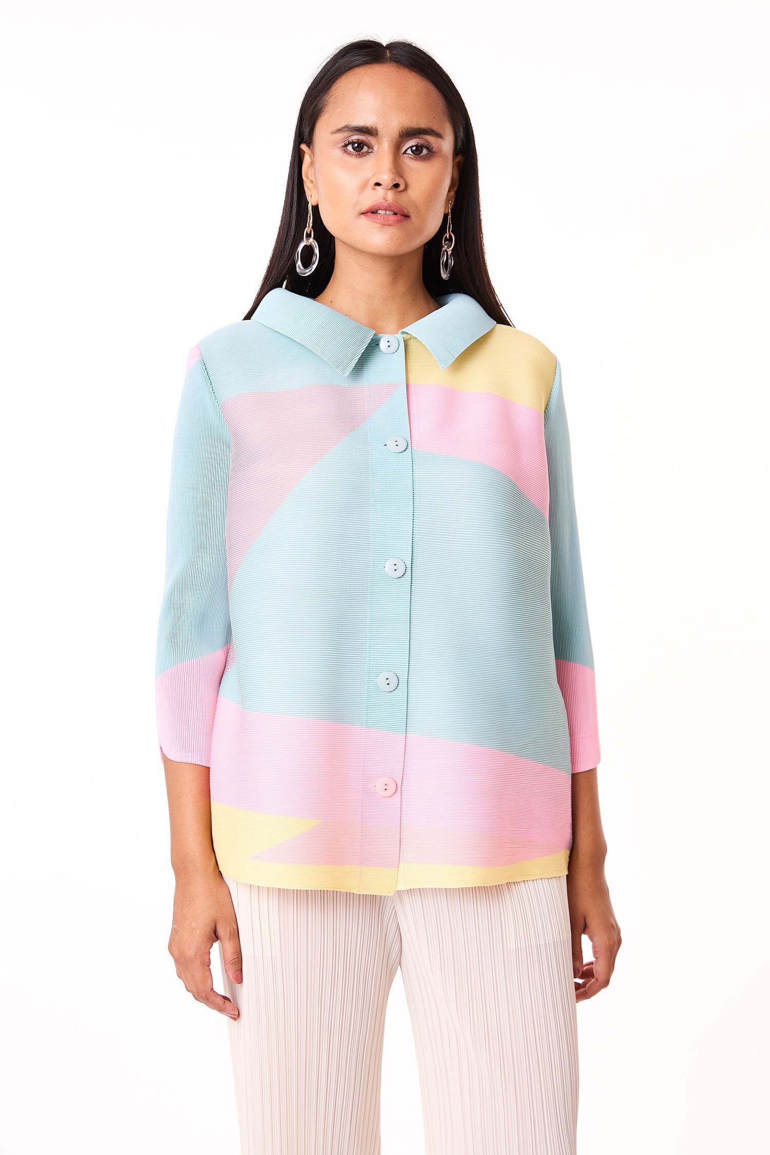 Buy Scarlet Sage Multi Color Polyester Edith Color Block Print Boxy ...