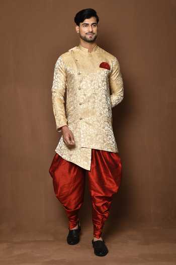 Buy Naintara Bajaj Cream Sherwani With Contrast Patiala Online | Aza ...