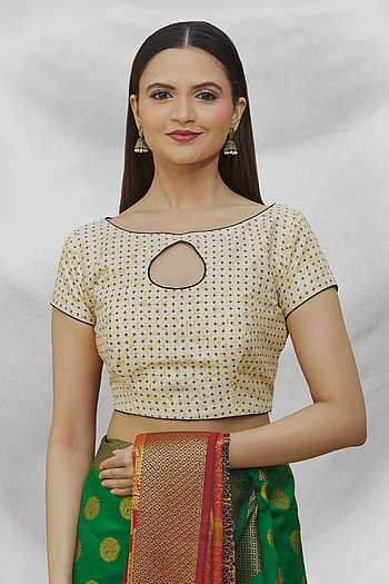 Buy Khwaab by Sanjana Lakhani Beige Art Silk Floral Pattern Keyhole ...