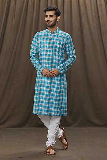 Buy Samyukta Singhania Blue Checkered Kurta Set Online | Aza Fashions