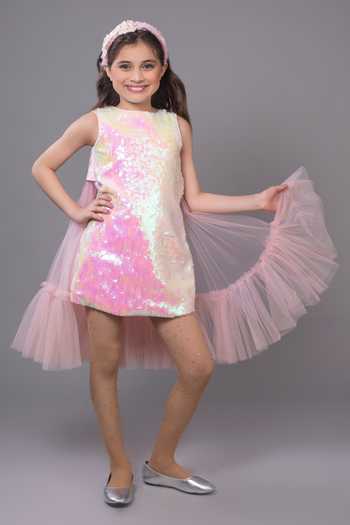 Buy Hoity Moppet Pink Sequin Embellished Asymmetric Hem Dress For Girls ...