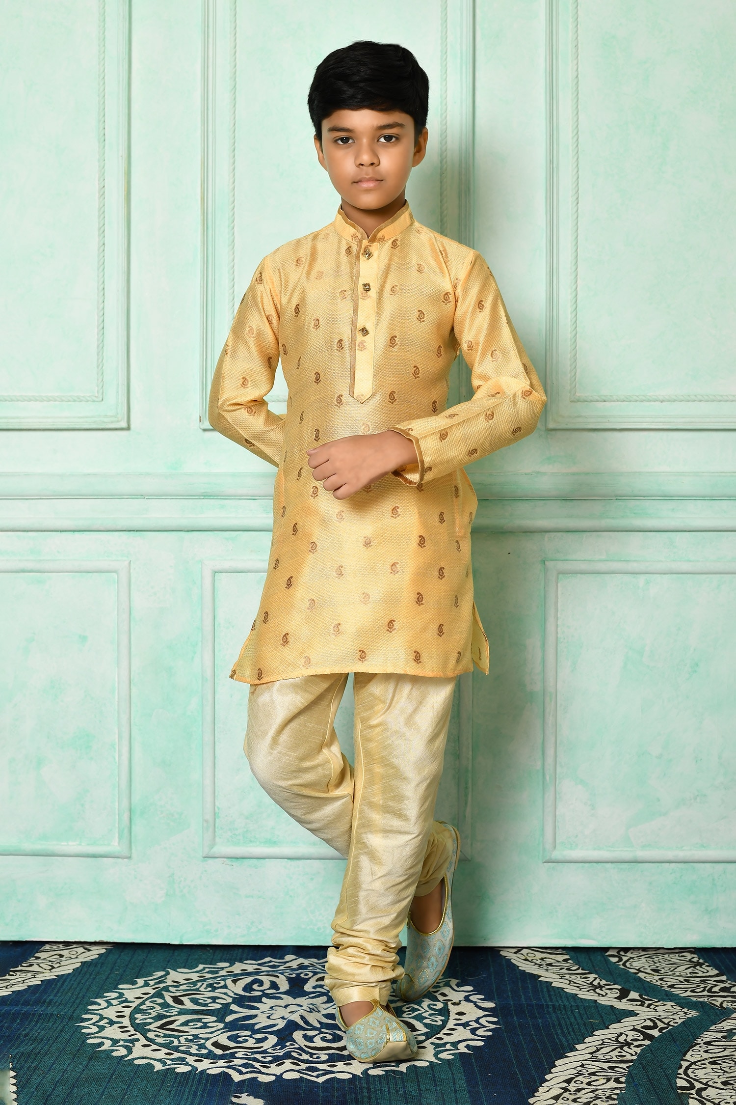 Buy Arihant Rai Sinha Yellow Scatter Paisley Pattern Kurta Set For Boys ...