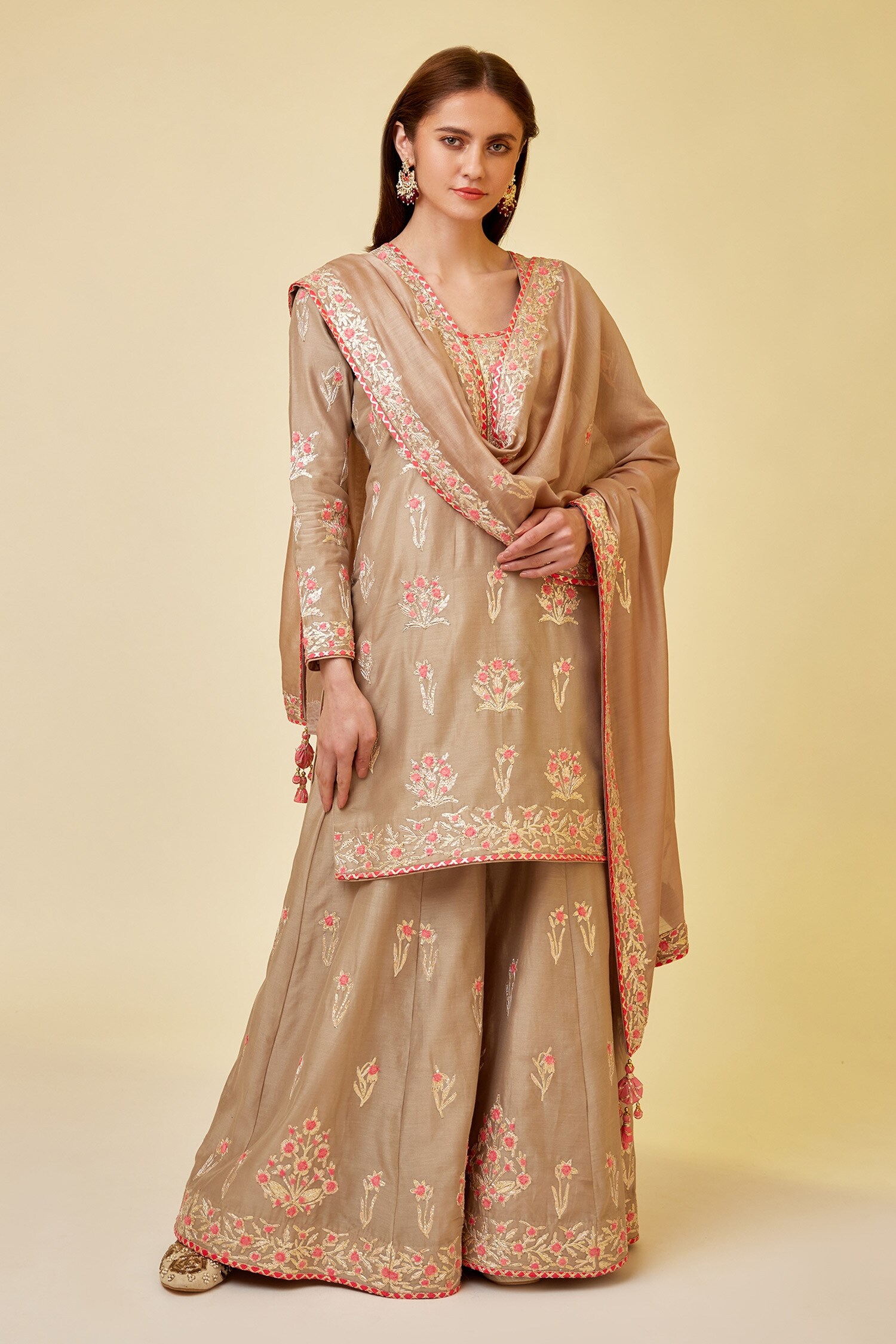 Buy Shyam Narayan Prasad Brown Chanderi Silk Gota And Thread ...
