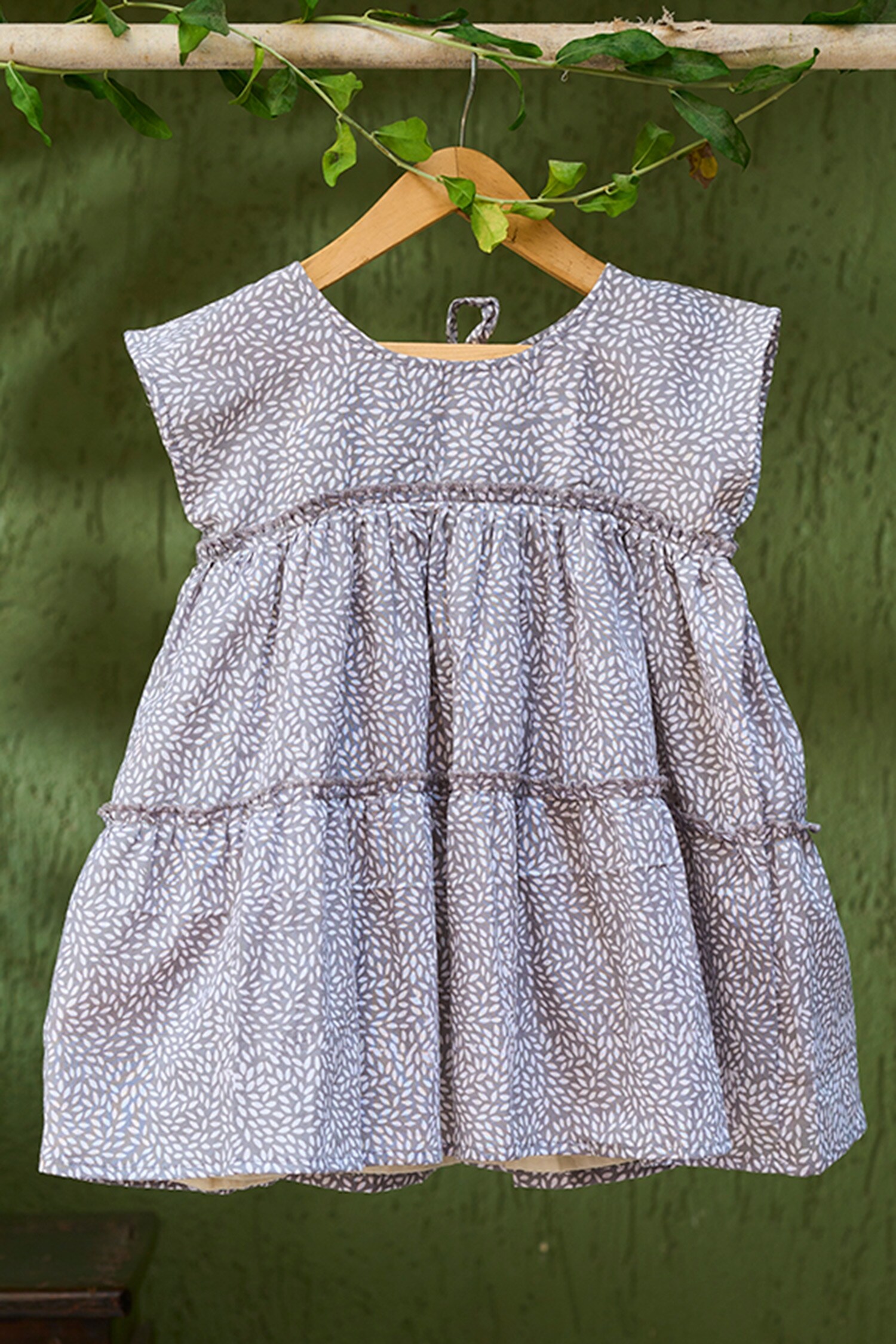 Buy Love The World Today Grey Twirl Block Print Tiered Cotton Dress For ...