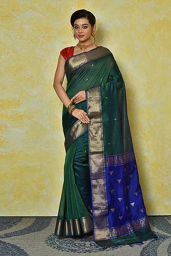 Buy Samyukta Singhania Blue Colorblock Chanderi Woven Saree Online ...
