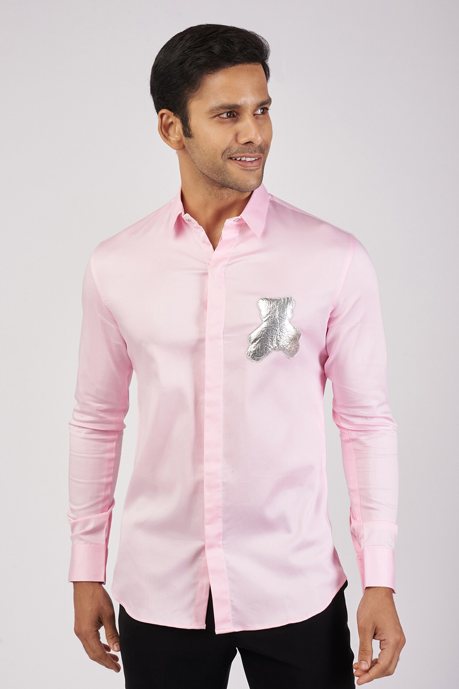 Buy Sanjana Reddy Pink Stretchable Cotton Teddy Embroidered Shirt ...