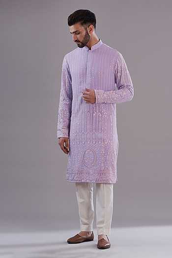 Buy Kasbah Purple Georgette Thread Work Embroidered Pastel Kurta Online ...