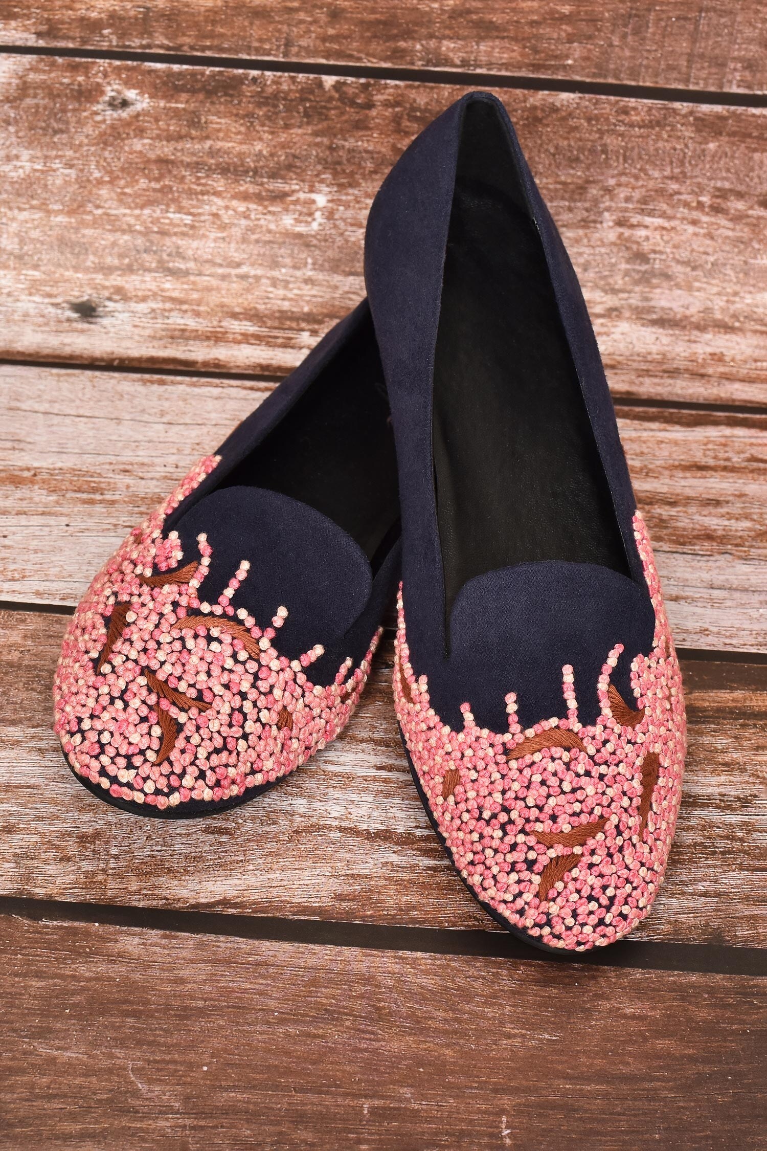 Buy Samyukta Singhania Blue Faux Suede French Knot Embroidered Loafers ...