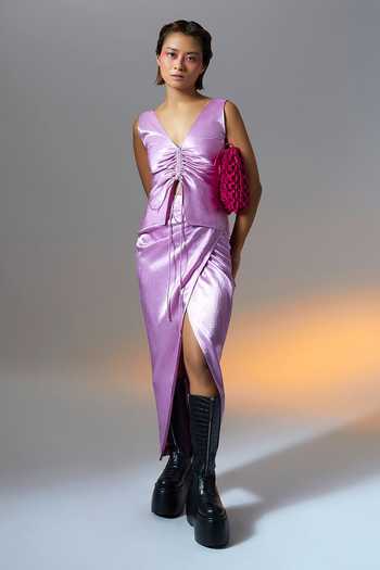 Buy Aroka Purple Vegan Mashru High Waisted Tulip Skirt Online | Aza ...