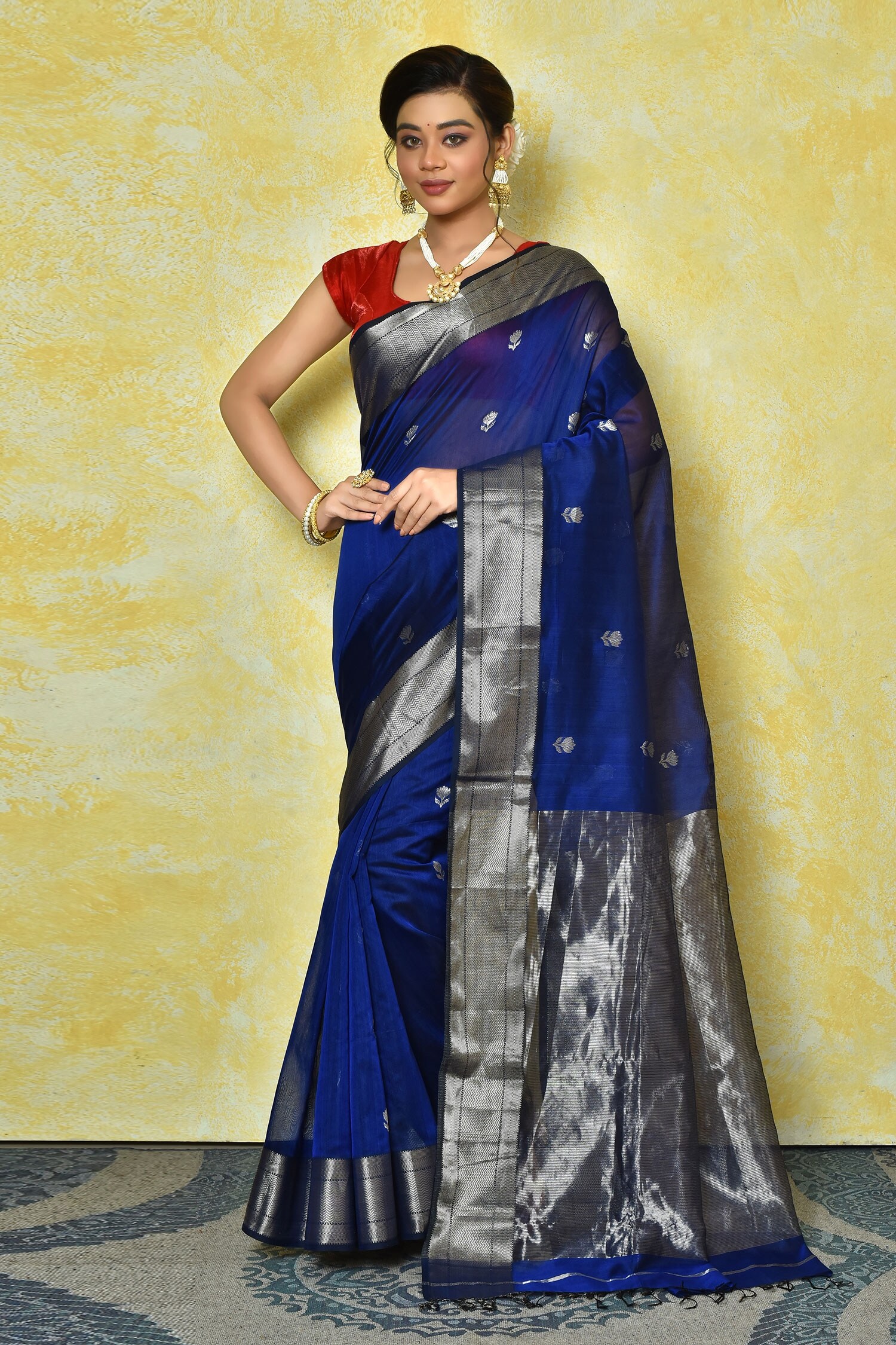 Buy Samyukta Singhania Blue Chanderi Floral Butti Woven Saree Online ...