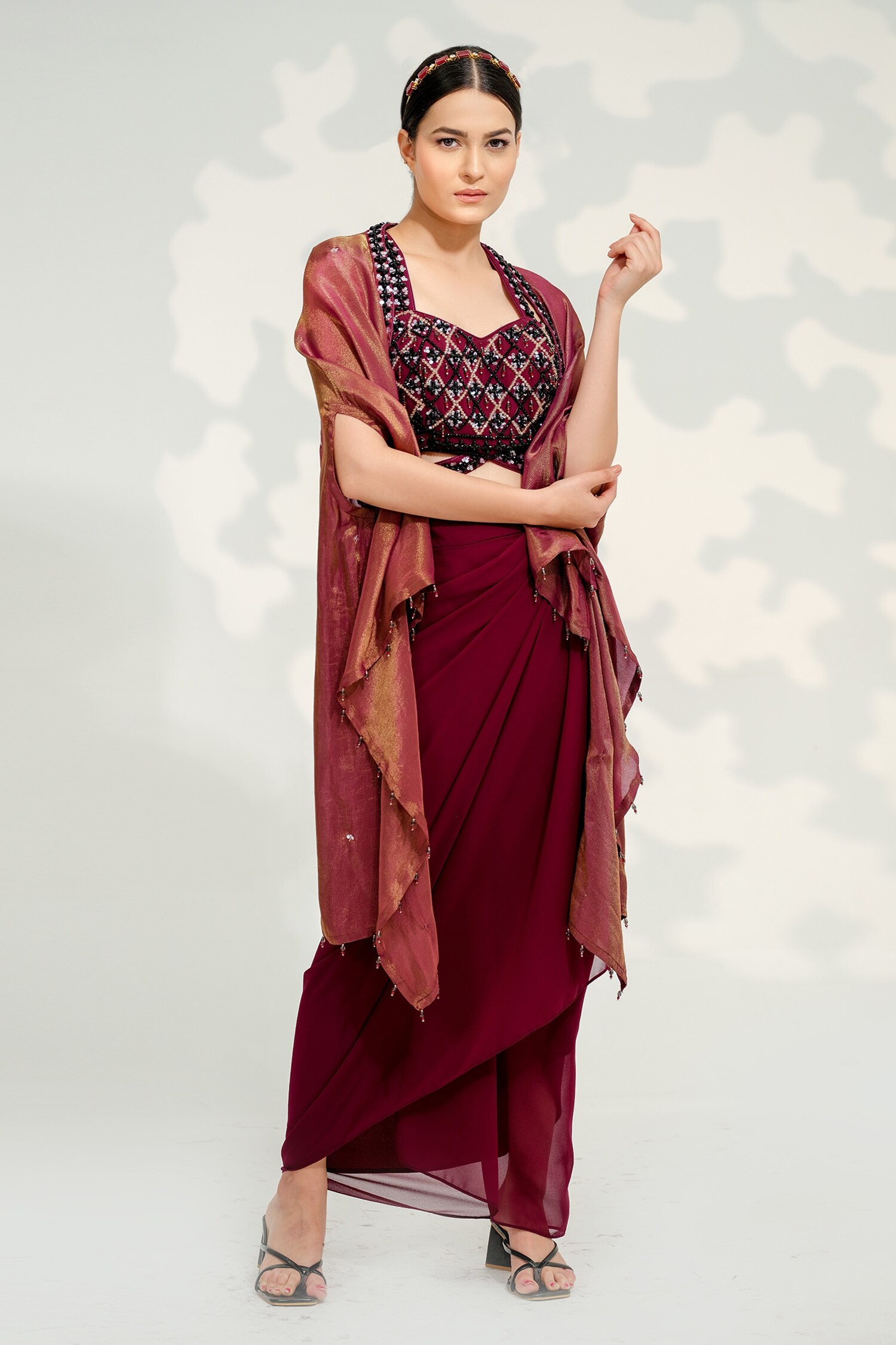 Buy Tamaraa By Tahani Purple Georgette Hand Embroidered Crystal Blouse ...