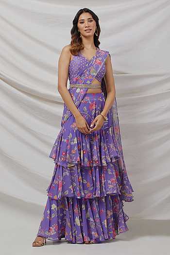Buy Basanti - Kapde Aur Koffee Purple Printed Georgette Floral Print ...