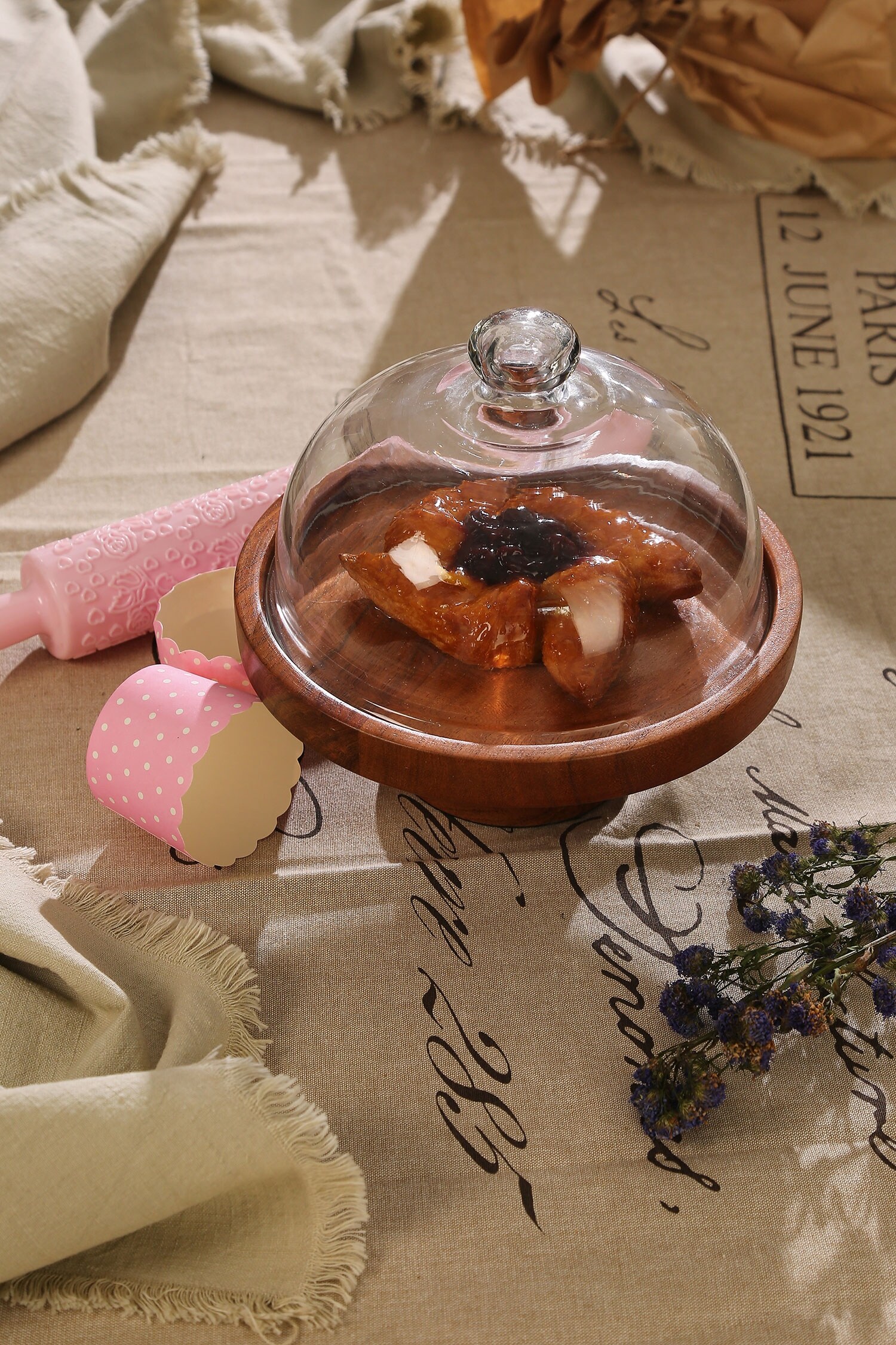 Buy Amoli Concepts Wooden Cake Stand With Cloche Online | Aza Fashions