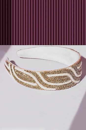 Buy Hair Drama Co. Bead Embellished Flat Headband Online | Aza Fashions
