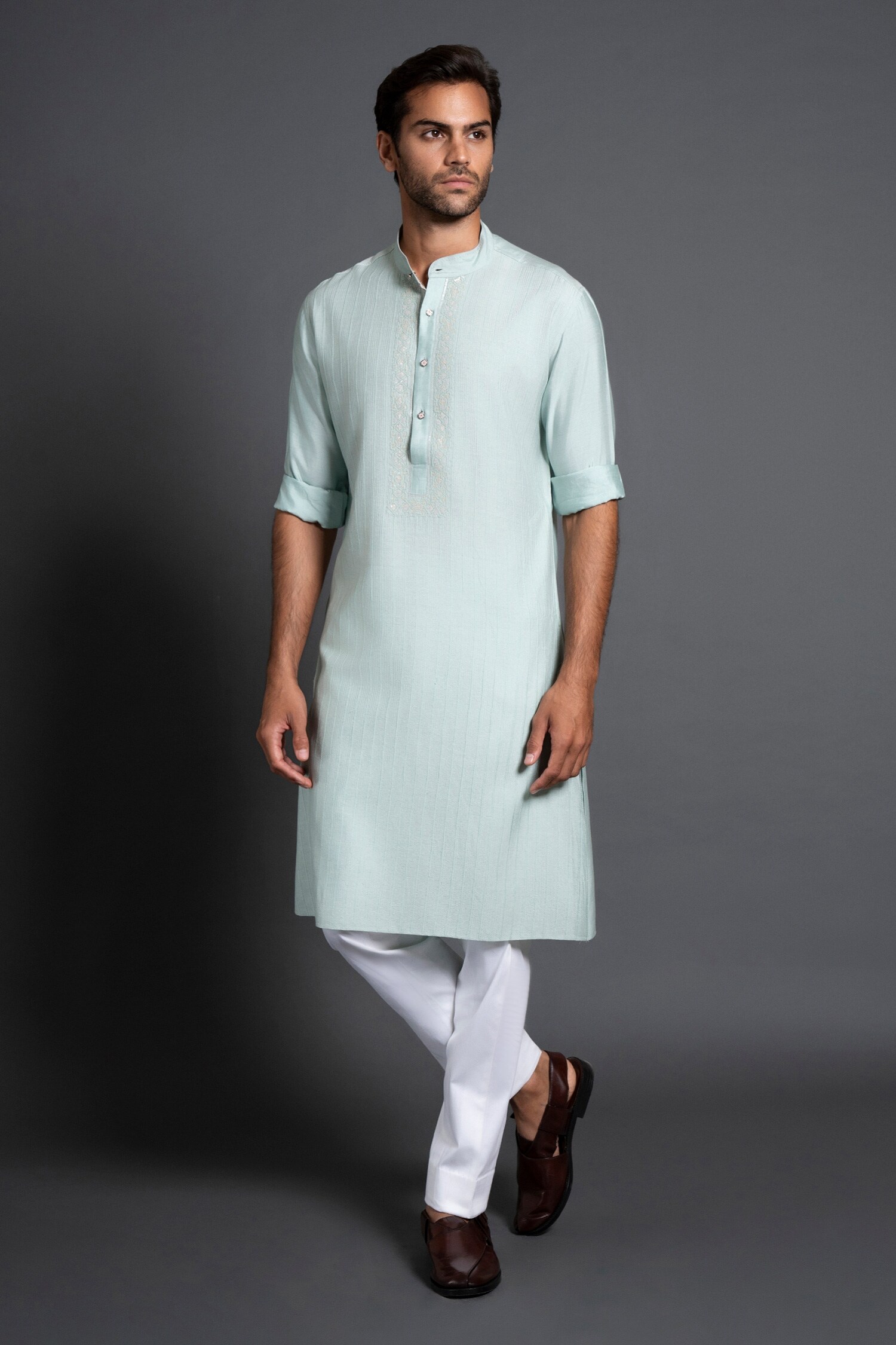 Buy Raghavendra Rathore Jodhpur Green Silk Embroidered Kurta Online ...