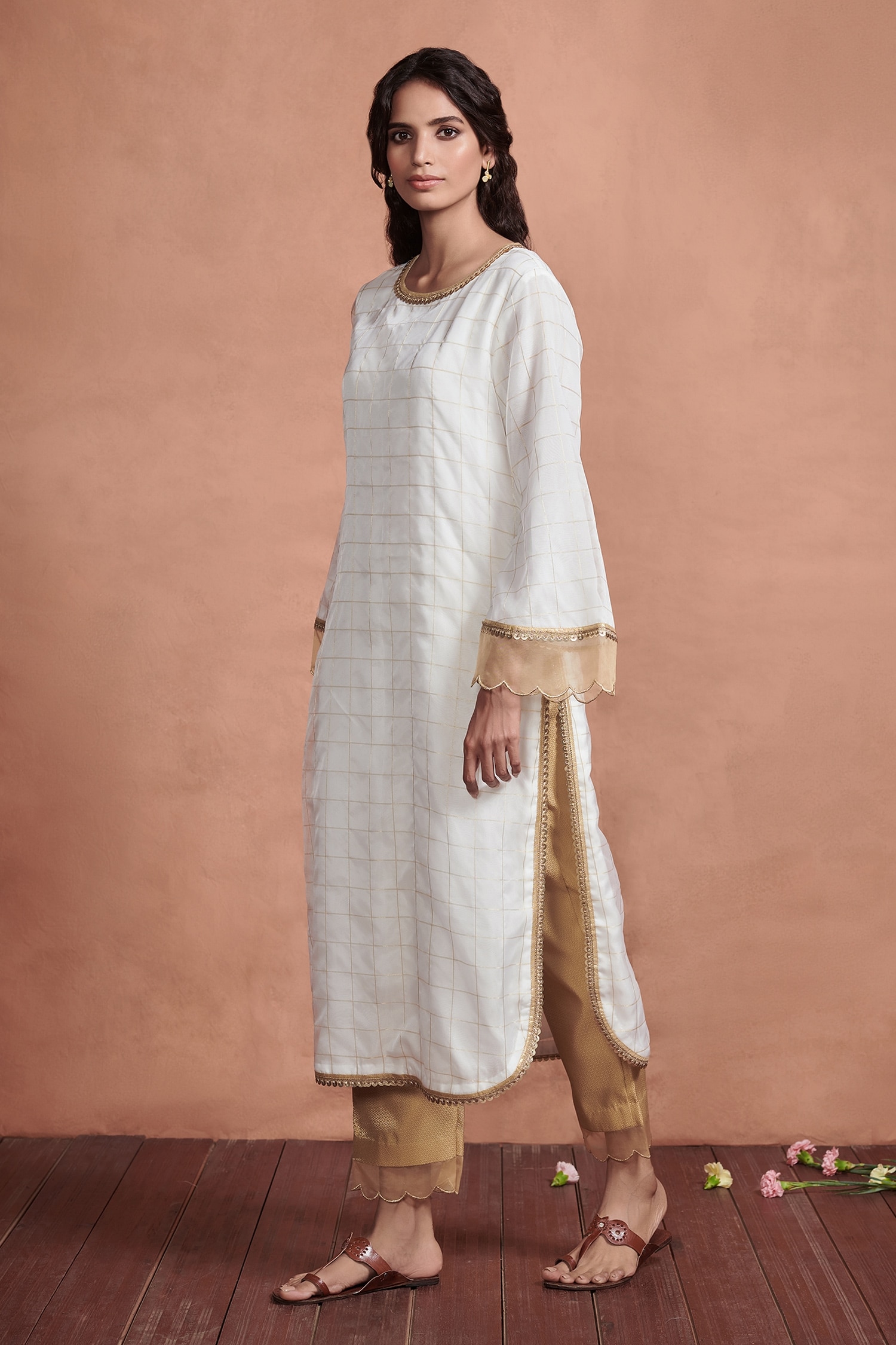 Buy Aashima Behl Ivory Pure Organza Checkered Kurta And Pant Set Online ...