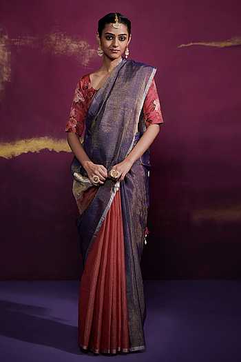 Buy Dressfolk Blue Handloom Tissue Hand Woven Dual Shaded Saree Online ...