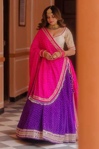 Buy Anjana Bohra Purple Bandhani Pattern Lehenga Set Online | Aza Fashions