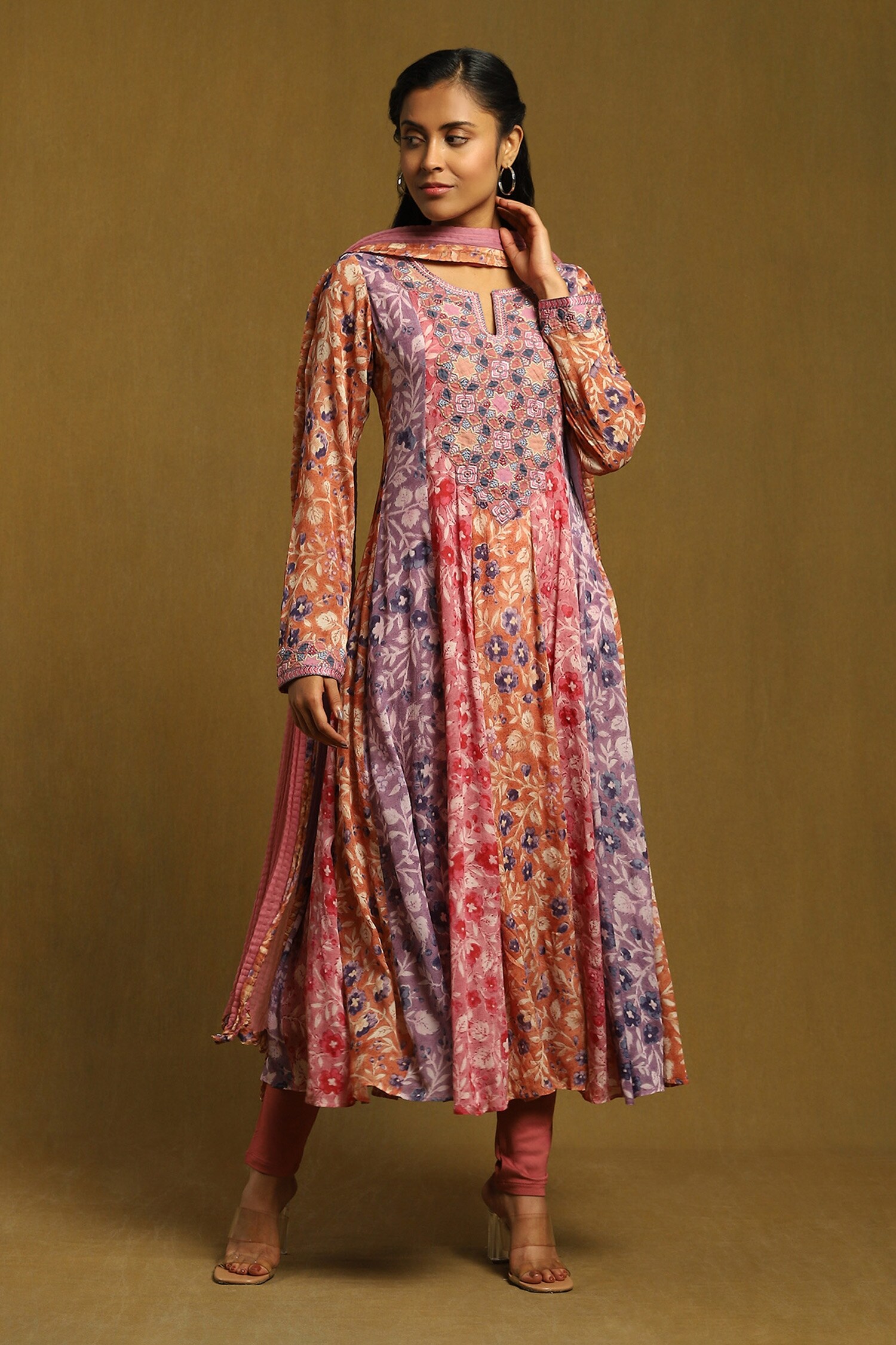 Buy Ritu Kumar Botanical Print Anarkali Set Online | Aza Fashions