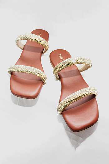Buy Foot Fuel Brown Suede / Rexine Bria Stone Studded Strappy Flats ...