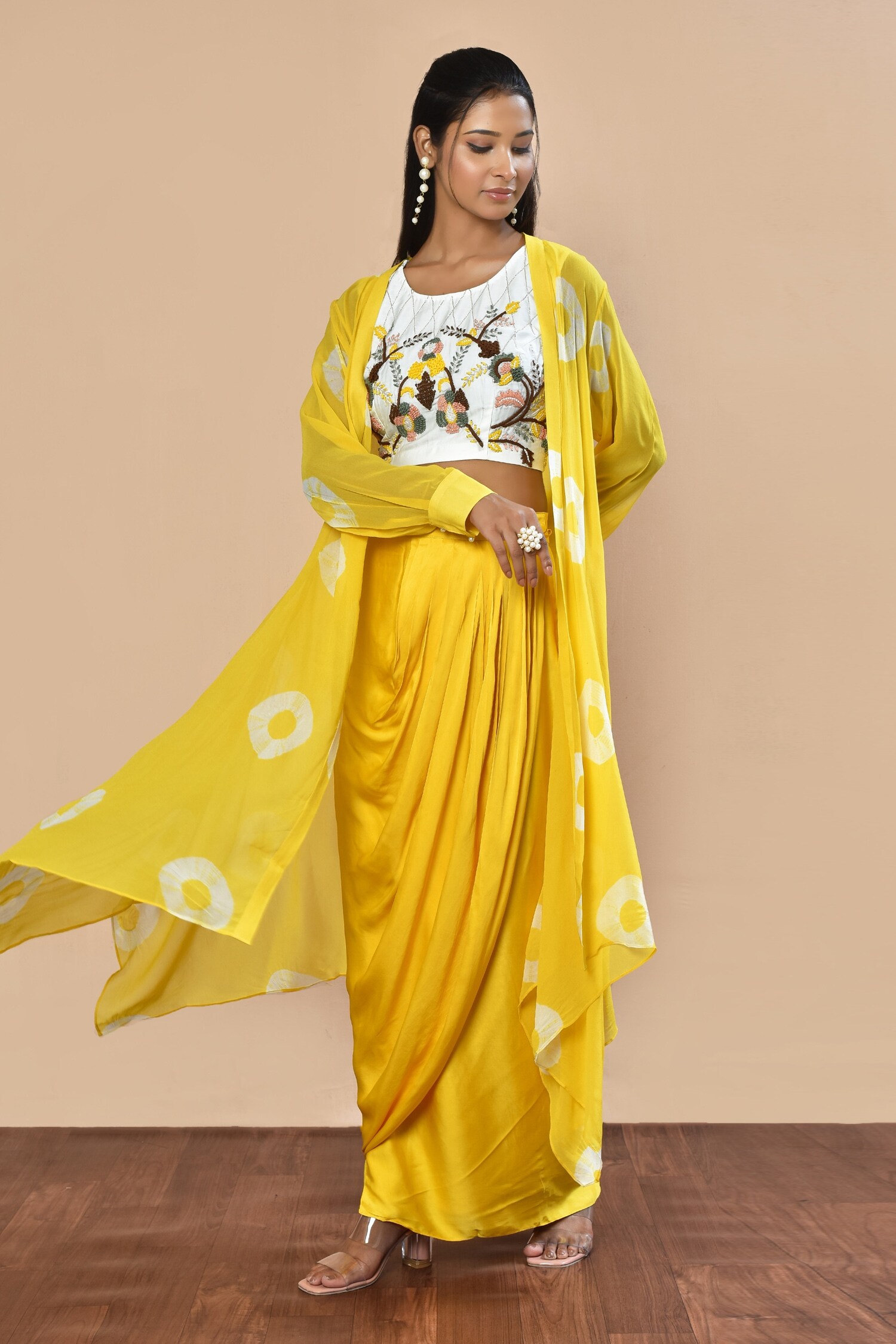 Buy Khwaab by Sanjana Lakhani White Model Satin Bandhej Pattern Jacket ...