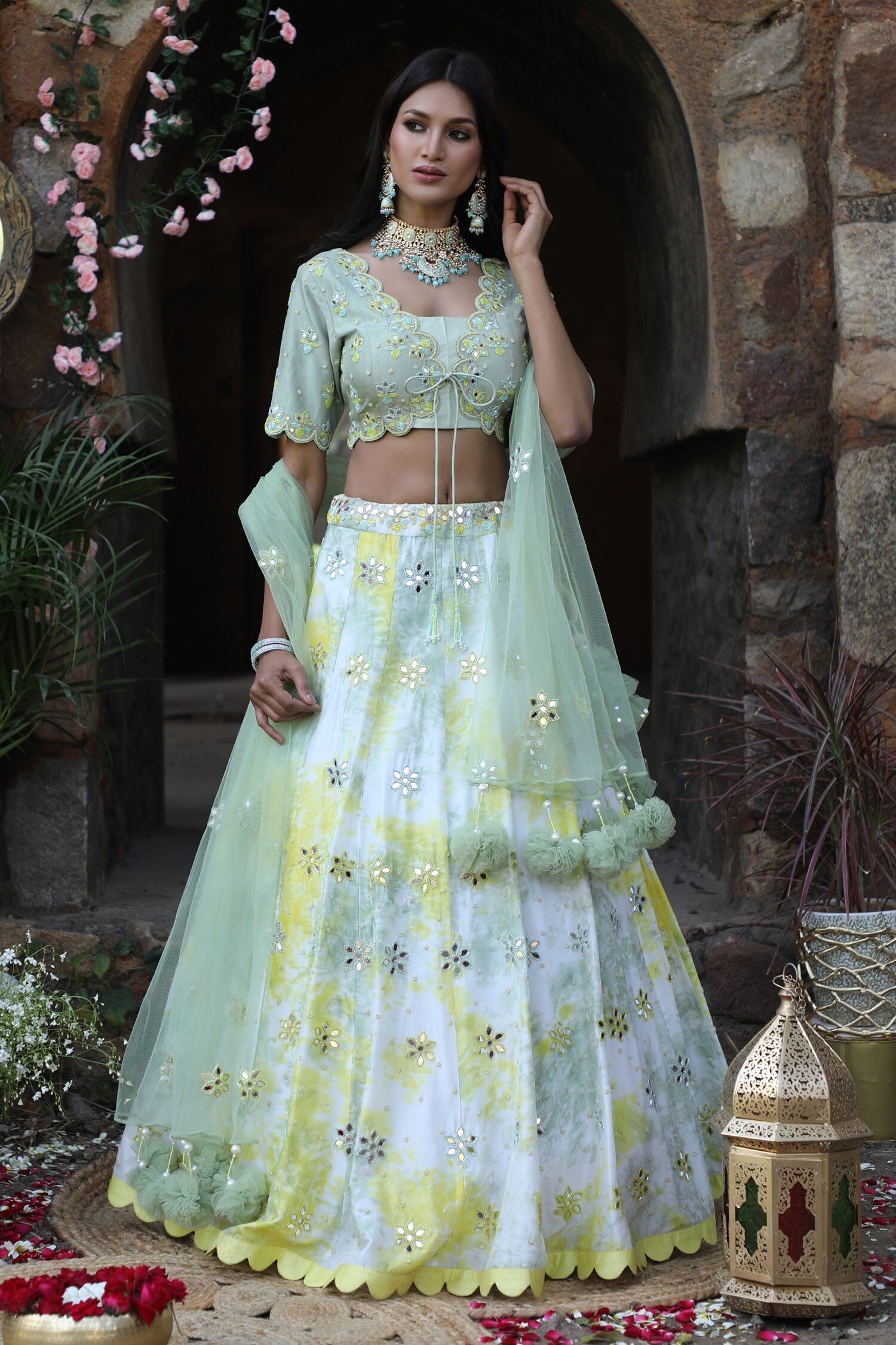 Buy Nitisha Kashyap Official Green Uppada Silk Tie And Dye Embroidered ...