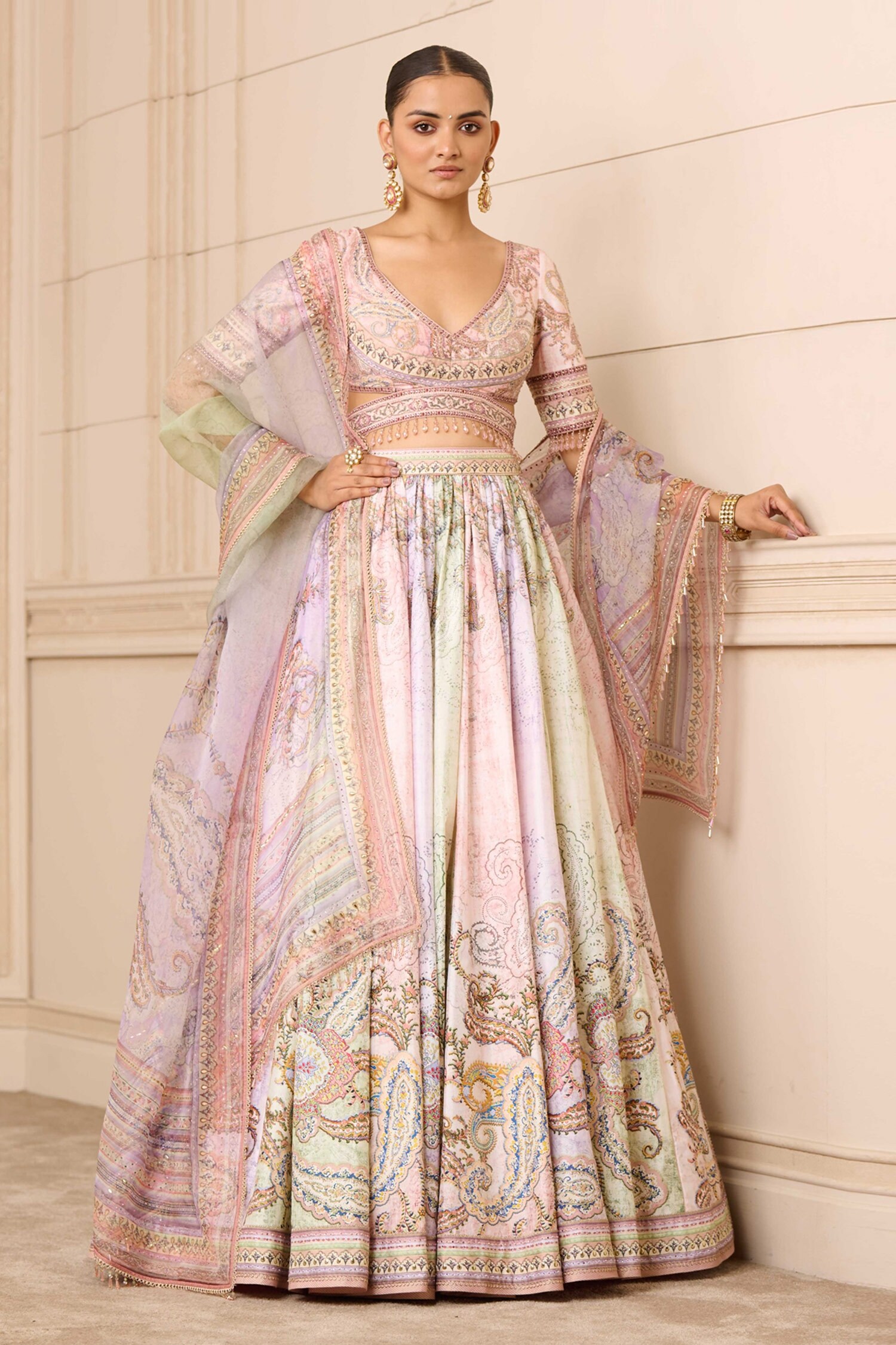 Buy Tarun Tahiliani Multi Color Blouse Paisley Print Lehenga Set Online ...