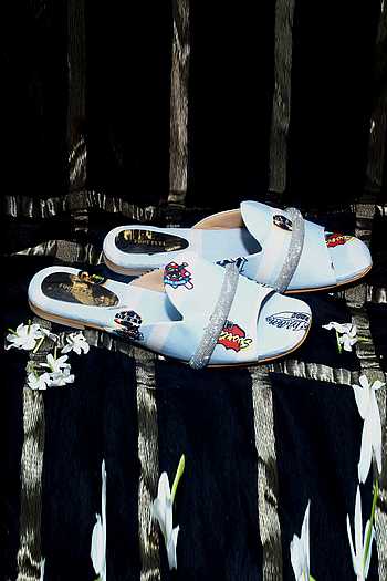 Buy Foot Fuel Blue Suede Jannat Typographic Print Flats Online | Aza ...