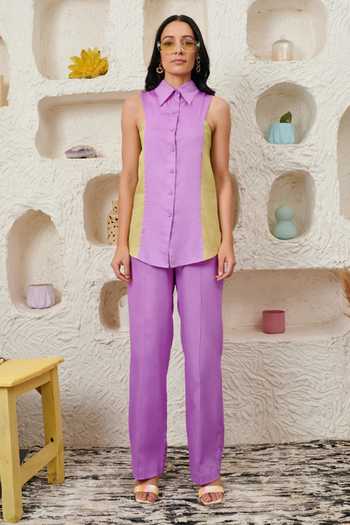 Buy KOKOKOS Purple Colorblock Button Down Shirt Online | Aza Fashions