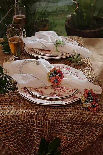 Buy Amoli Concepts Floral Beaded Napkin Rings - Set Of 4 Online | Aza ...
