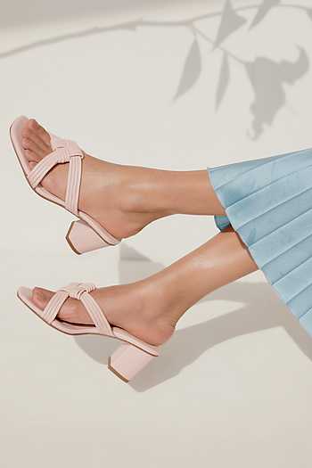 Buy Vanilla Moon Pink Dolores Leather Interlaced Strap Heels Online ...