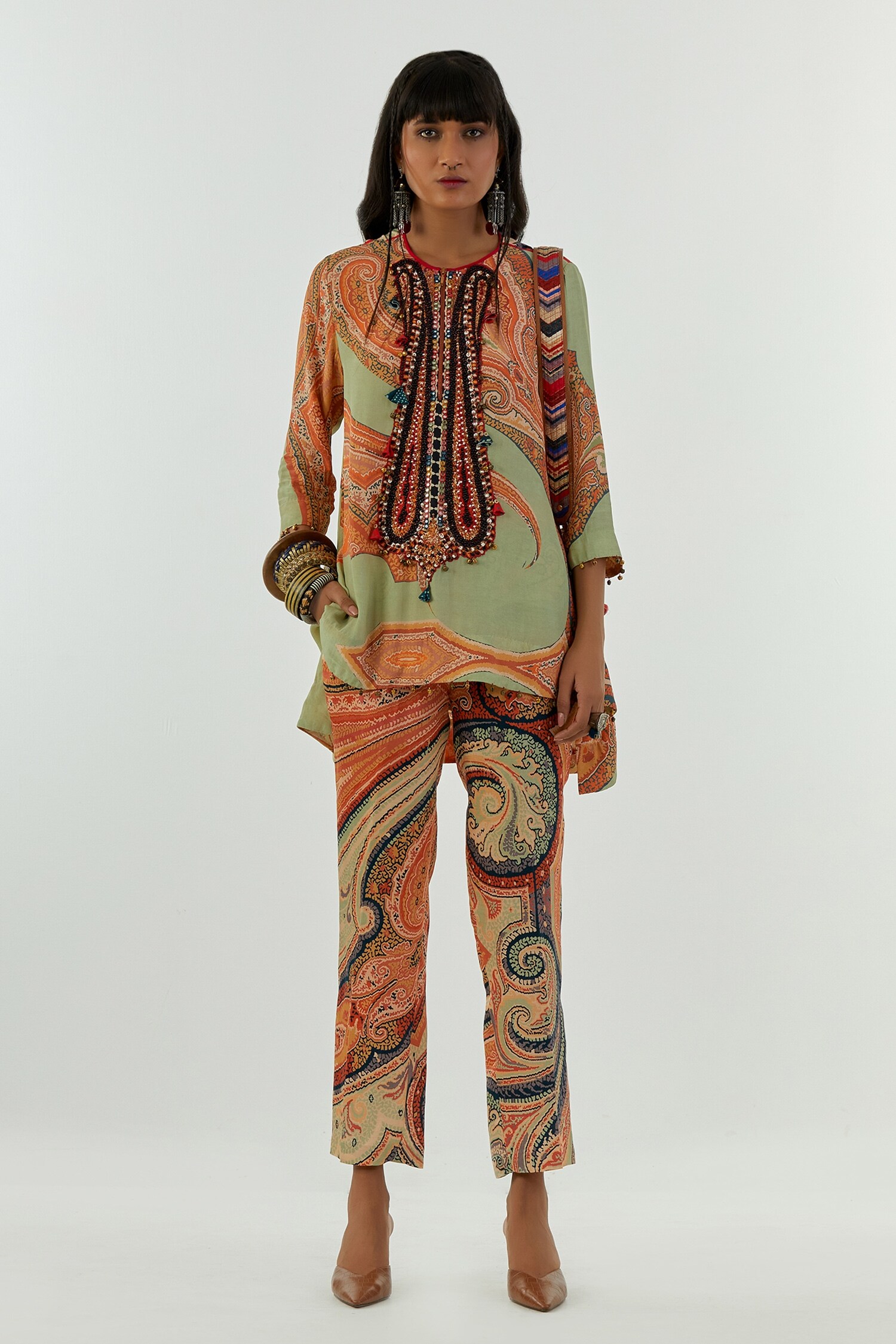 Buy Aseem Kapoor Green Natural Crepe Mitra Ambi Print Kurta And Trouser ...