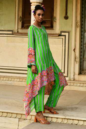 Buy Swati Vijaivargie Green Silk Juhi Asymmetrical Kurta And Pant Set ...