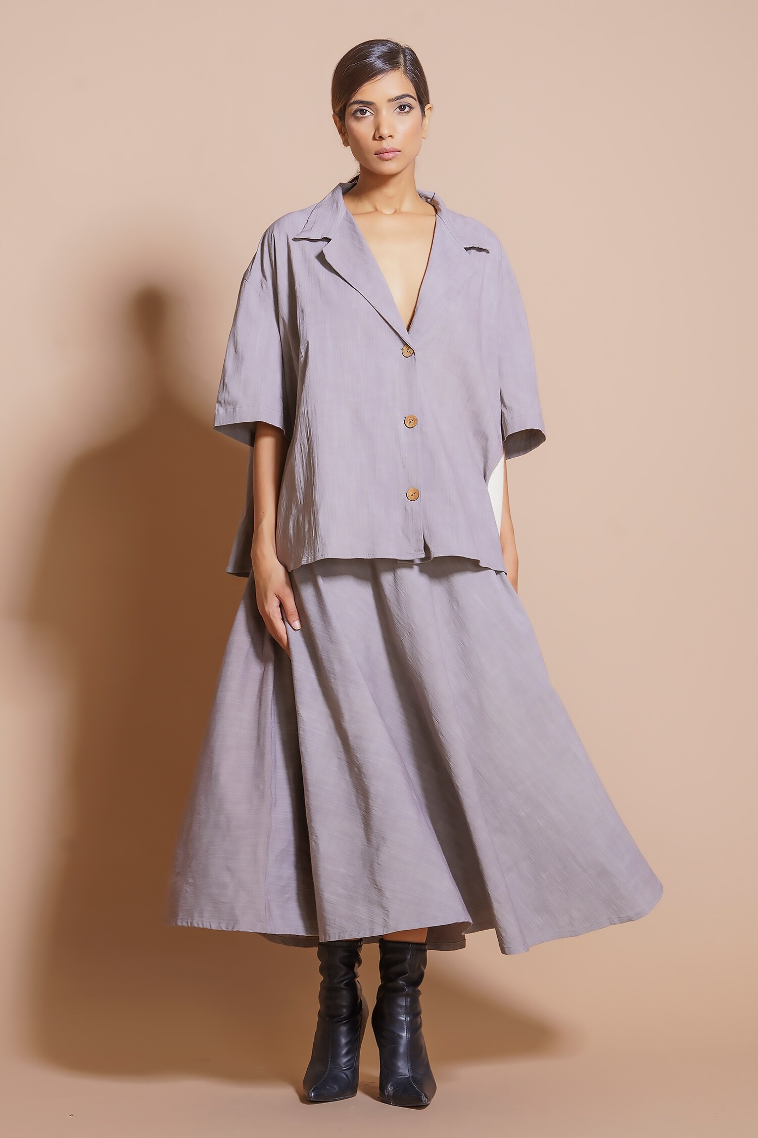 Buy Stoique Grey Cotton Matty Gunpowder Half Sleeve Shirt Online | Aza ...