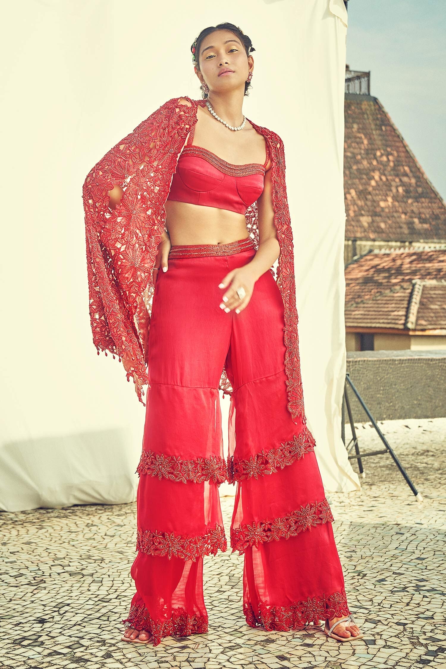 Buy Surily G Maroon Satin Organza Strappy Corset Crop Top Online | Aza ...