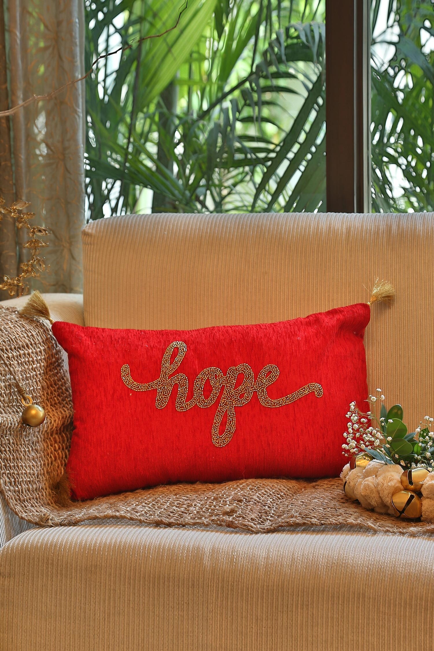 Buy Amoli Concepts Hope Bead Embellished Cushion Cover Online | Aza ...