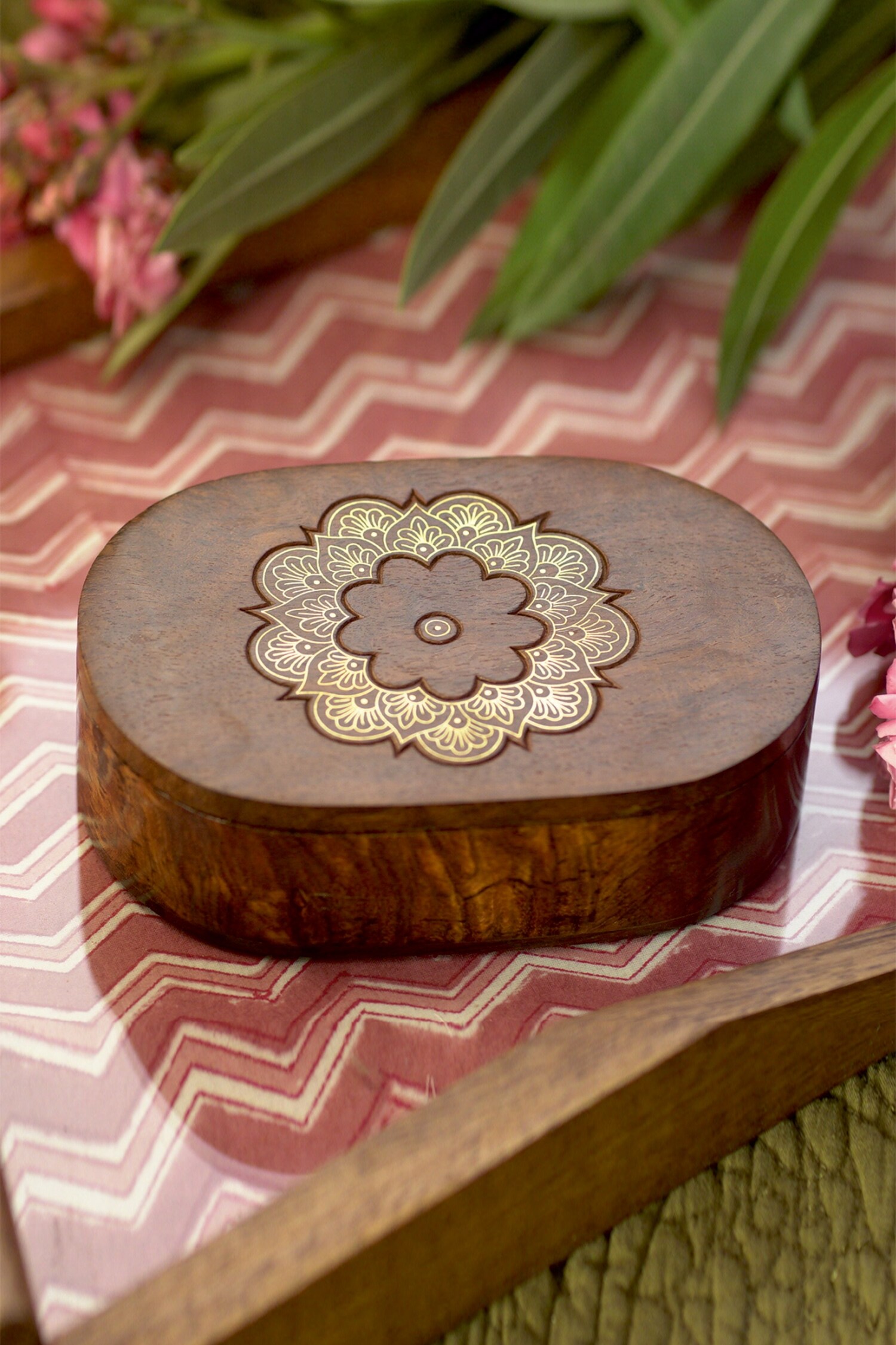 Buy COURTYARD Mandala Oval Tea Caddy Box Online | Aza Fashions