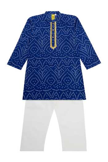 Buy Saka Designs Blue Bandhej Pattern Kurta With Pyjama For Boys Online ...