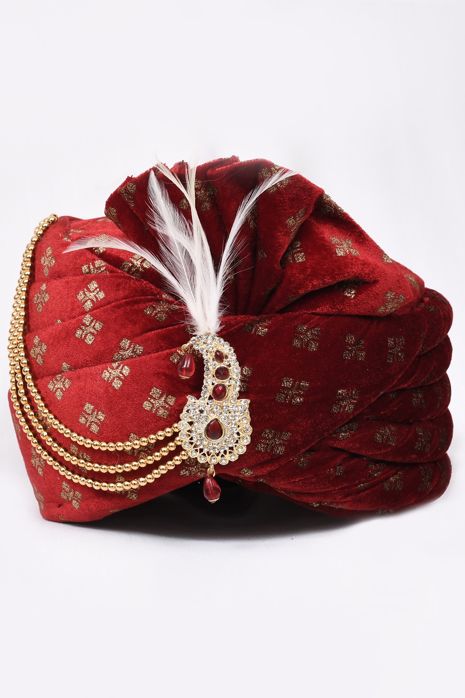 Buy Arihant Rai Sinha Maroon Velvet Printed Safa Online | Aza Fashions