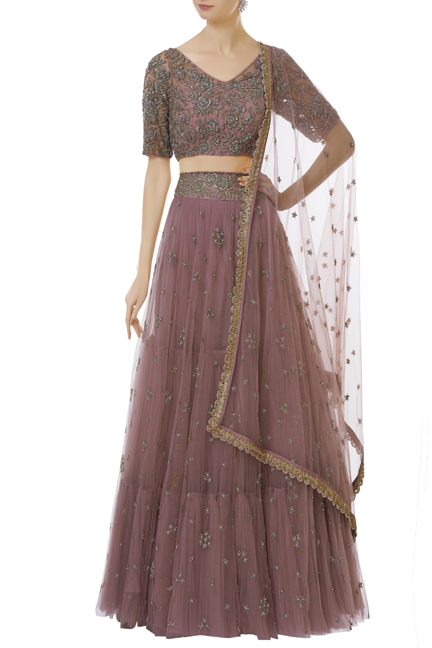 Buy Mrunalini Rao Purple Net Hand Embroidered Lehenga Set Online | Aza ...