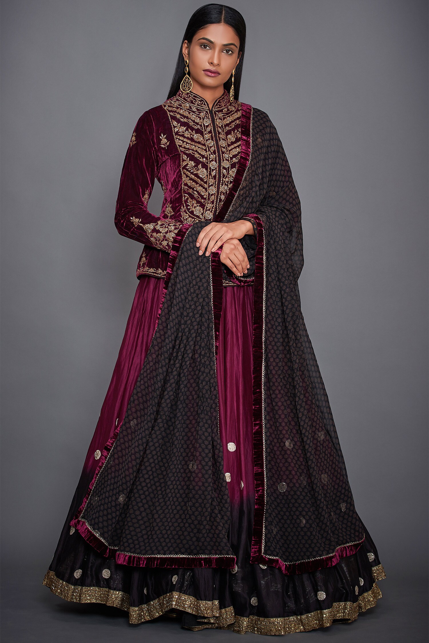 Buy RI.Ritu Kumar Embroidered Blouse With Pleated Lehenga And Dupatta ...