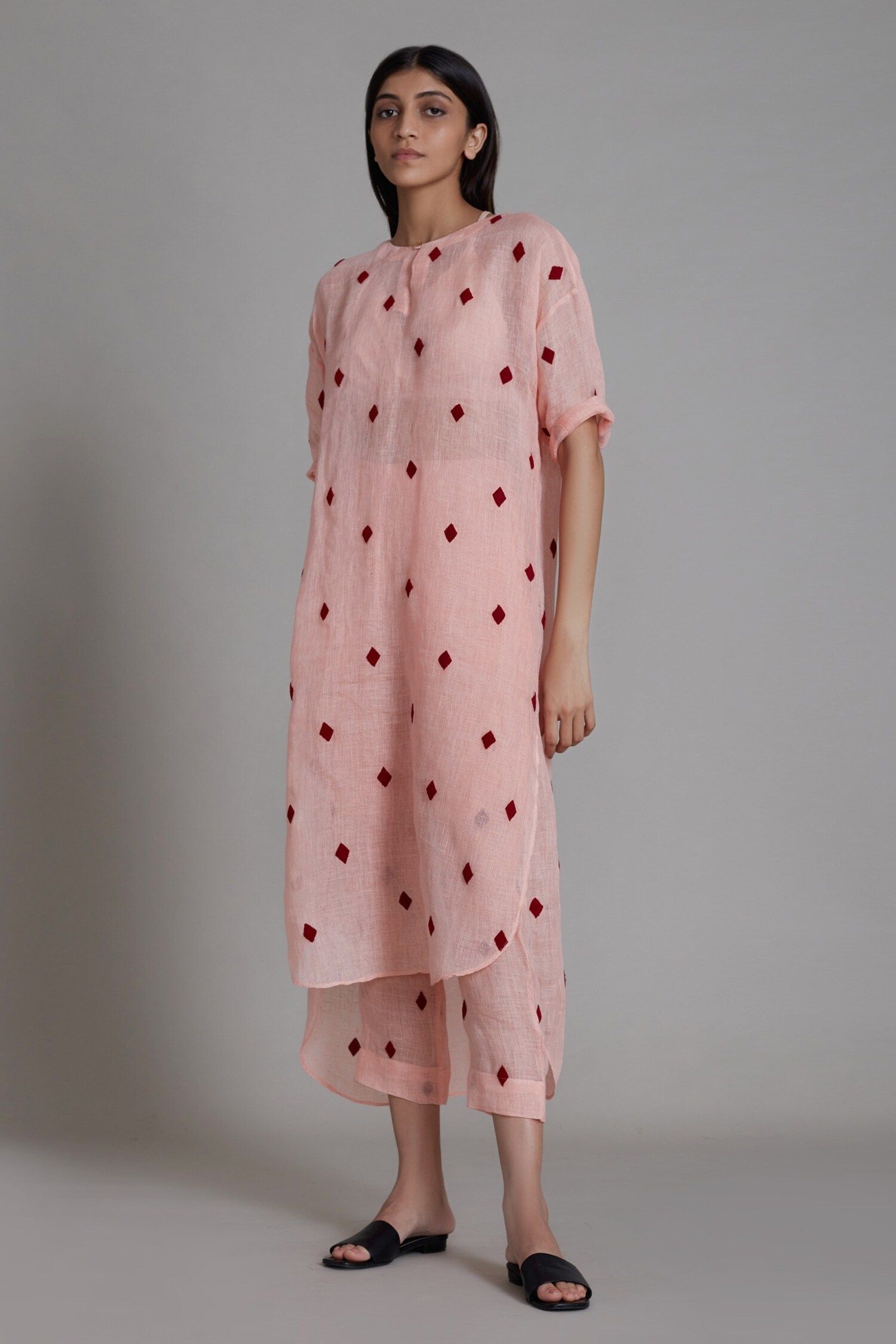 Buy Mati Pink Trump Card Linen Embroidered Pant Online Aza Fashions