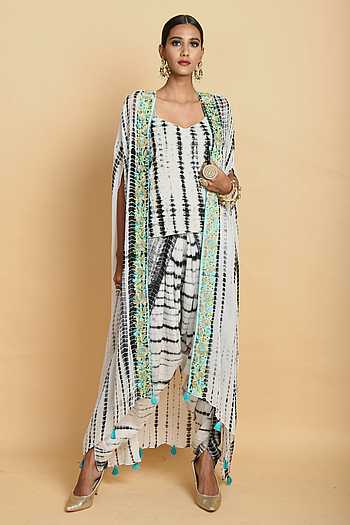 Buy Vikram Phadnis Black Singlet Tie Dye Cape And Tulip Pant Set Online ...