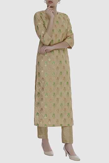 Buy Pinki Sinha Beige Brocade Silk Tunic Online | Aza Fashions