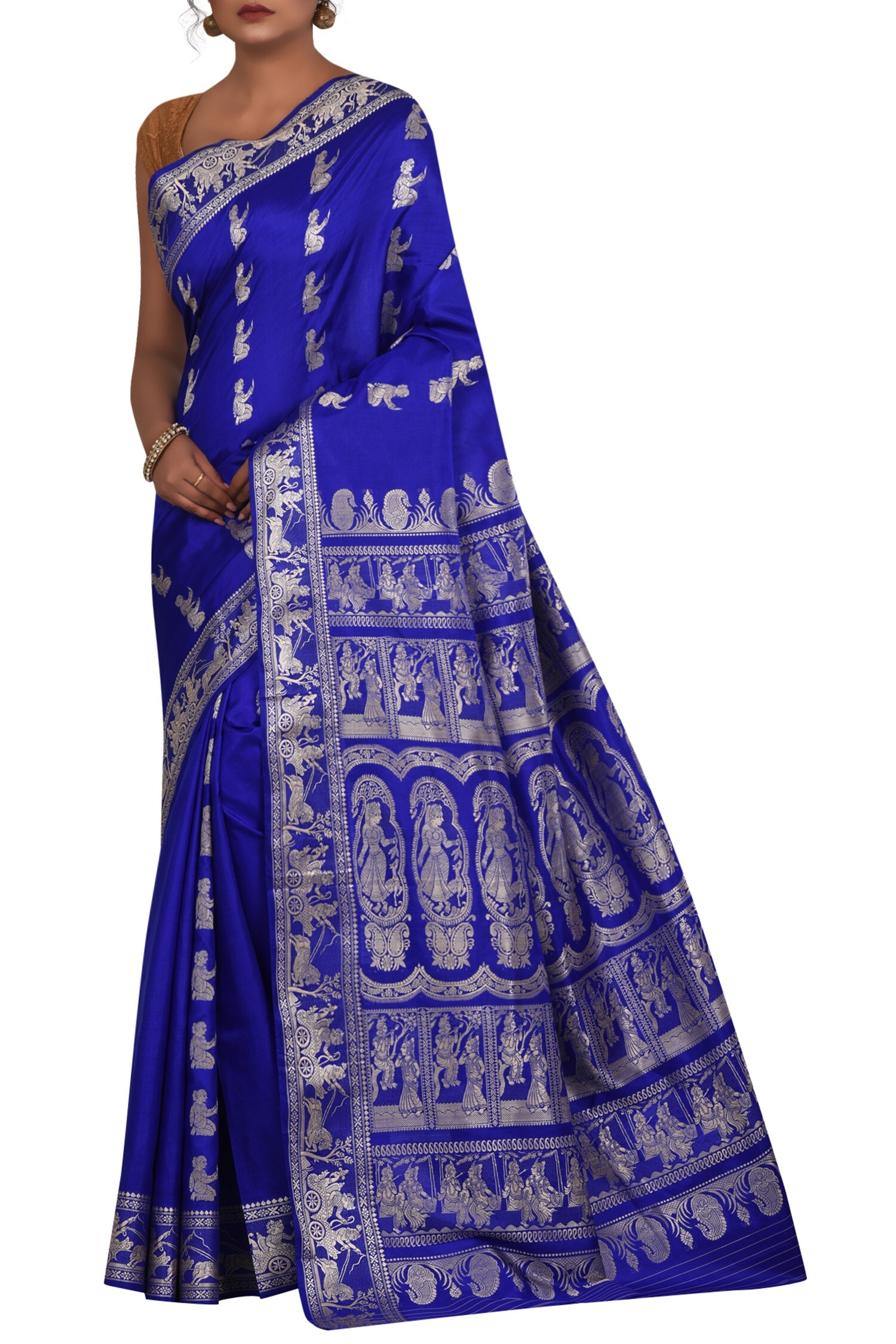 Buy Samyukta Singhania Blue Pure Silk Baluchari Saree With Running ...
