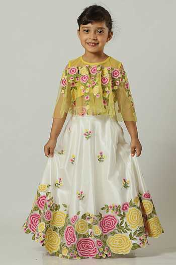 Buy Neha Gursahani Yellow Embroidered Lehenga Set For Girls Online ...
