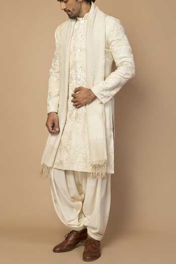Buy Siddartha Tytler Off White Silk Sherwani Set Online | Aza Fashions