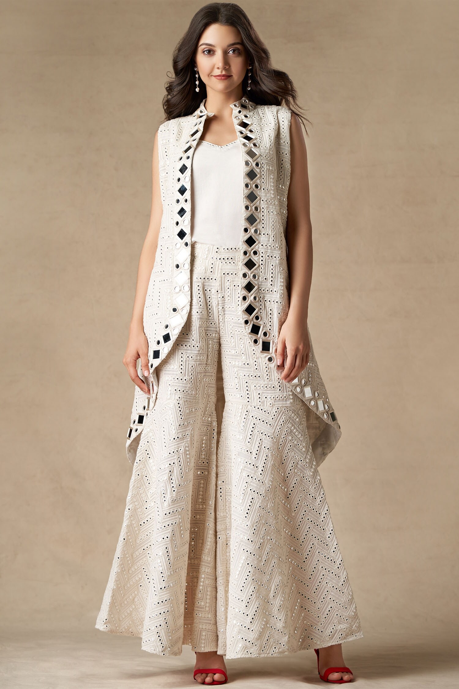 Buy Twenty Nine White Georgette Mirror Work Jacket Online | Aza Fashions